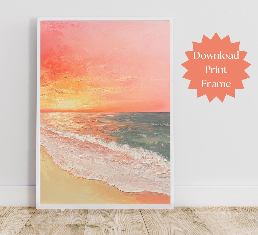 Sunset Digital Art, Pink Beach Sunset Prints, Coastal Art Prints ...
