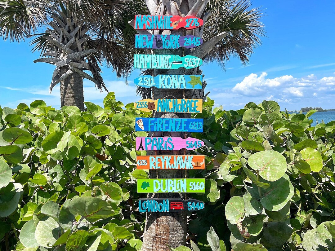 Destination Sign, Directional Beach Sign, Tiki Hut Signs, Wood Arrow ...