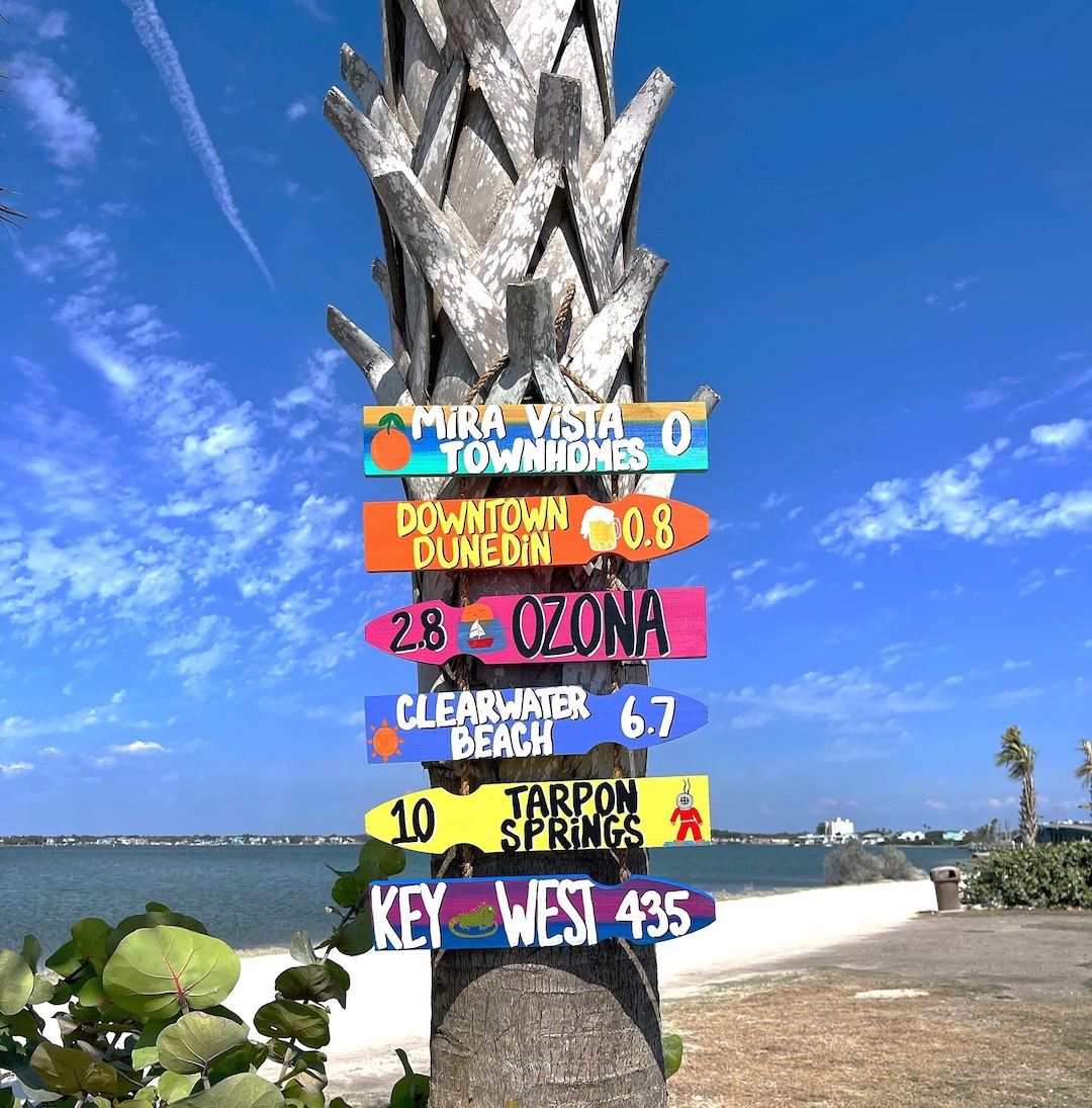 Personalized Directional Beach Sign, Custom Mileage Arrow Sign - Etsy