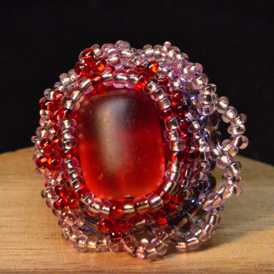 Beaded Ring - Red Sea Glass - Red, Pink, Purple Glass Beads - Tribal - Etsy
