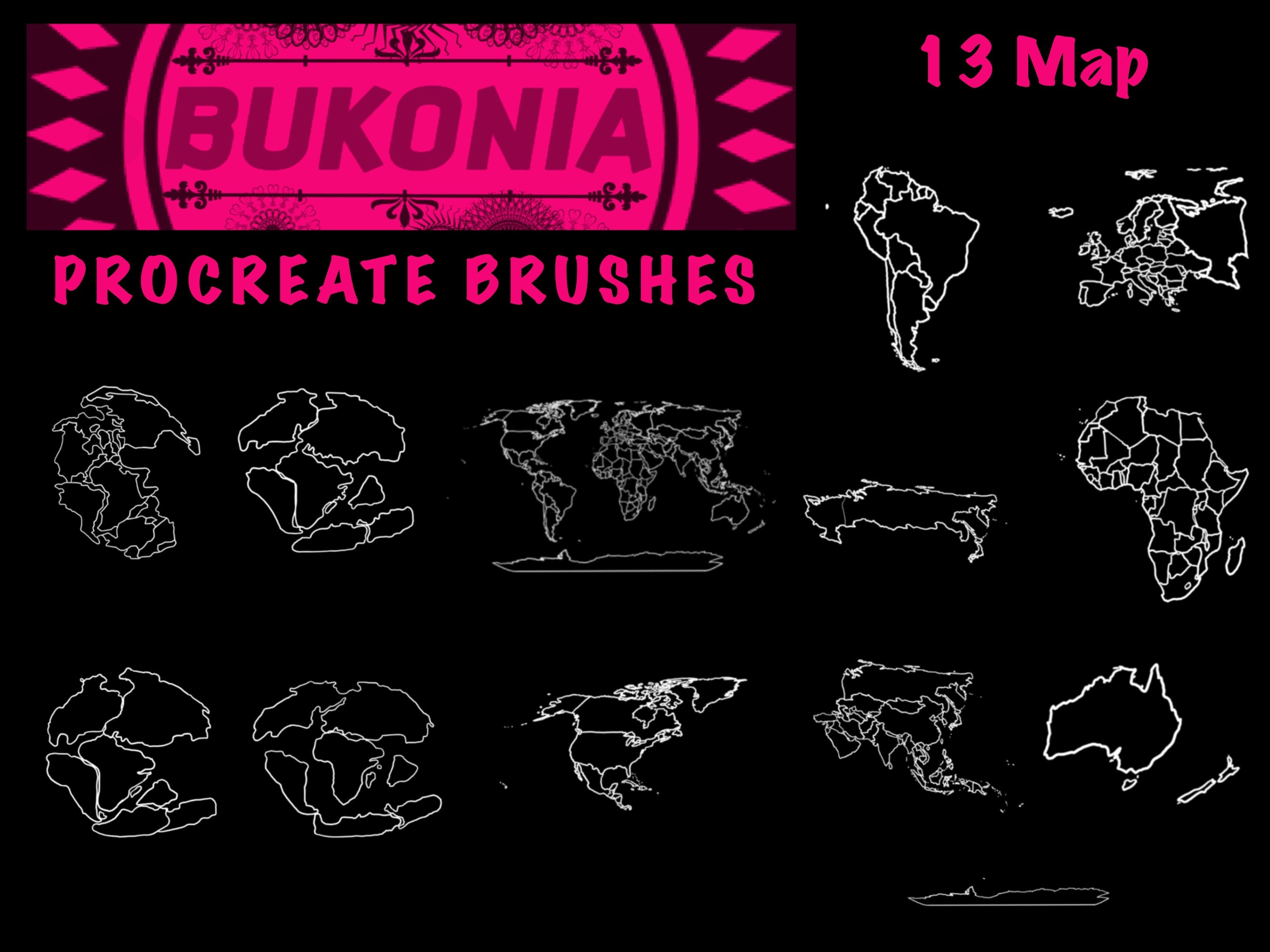 13 Map Stamps 1 of 1 - Procreate Brushes by Bukonia - Etsy