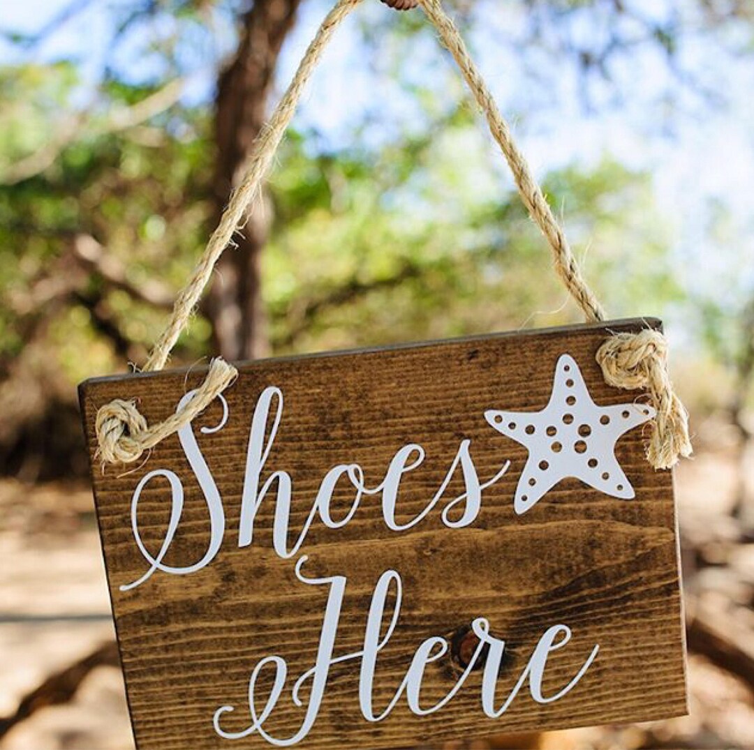 Shoes Here Sign, Shoes Optional Sign, Beach Sign, Starfish, Wedding ...