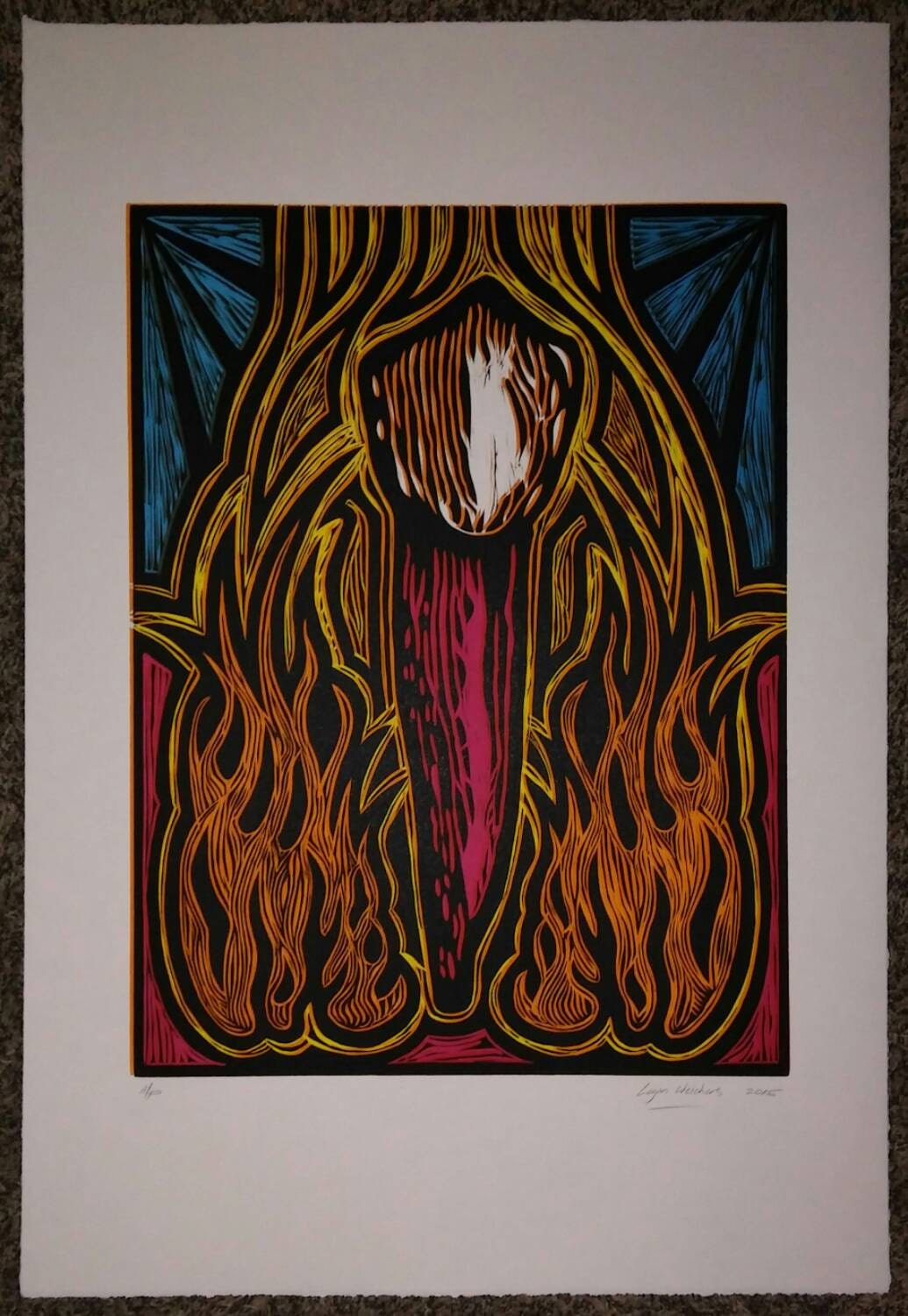 Original Color Woodcut. Tooth Fire Image 15x20 in | Etsy
