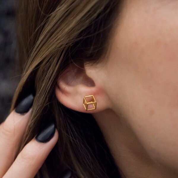 Gold Cube Earrings - Etsy