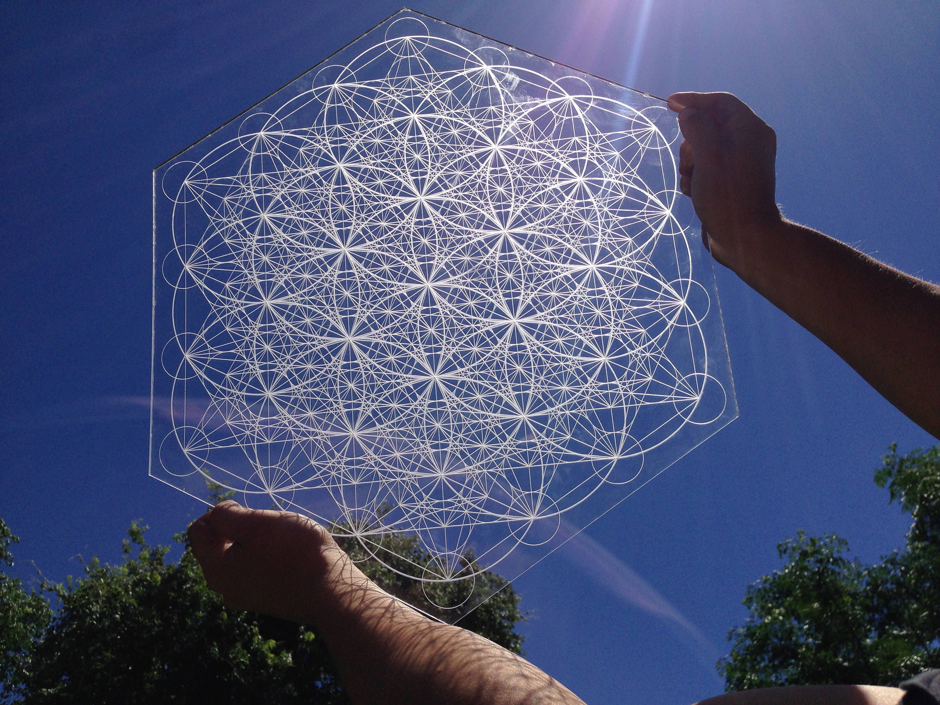 Metatron's Cube Flower of Life Pattern Laser Cut Crystal Grid Artwork ...