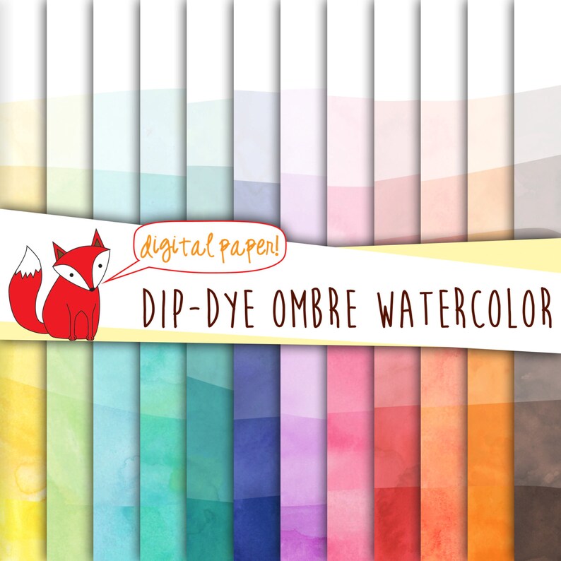 Dip-dye Ombre Watercolor Paper Pack~ Printable Digital Papers~ Instant ...