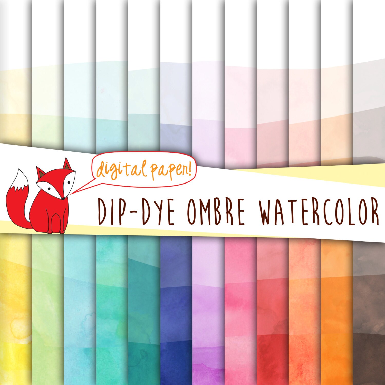 Dip-dye Ombre Watercolor Paper Pack~ Printable Digital Papers~ Instant ...