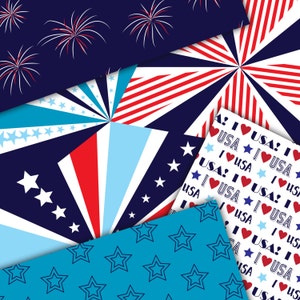 Fourth of July Digital Paper Patriotic Paper Pack American Flag Paper ...