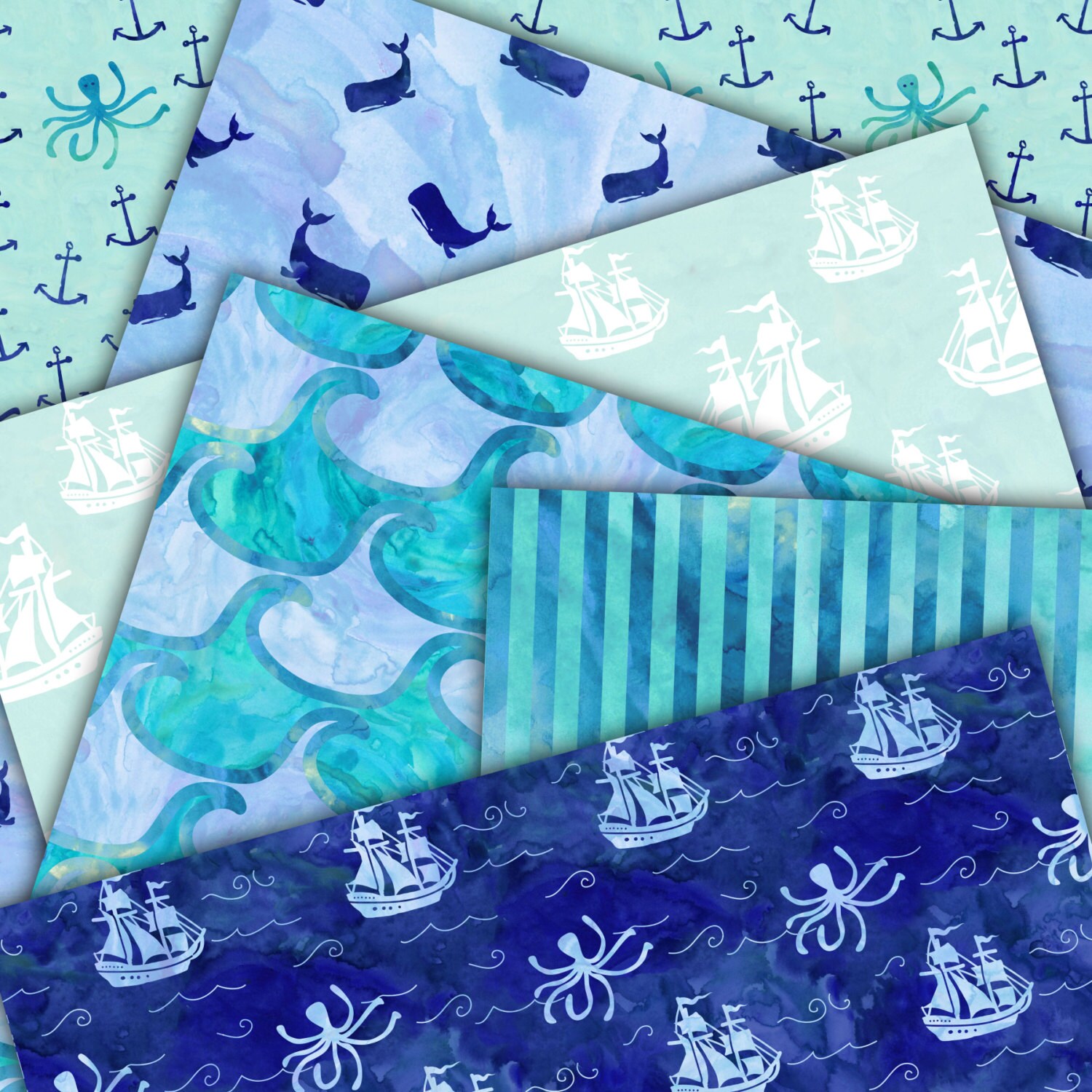 Nautical Digital Paper Blue Watercolor Ocean Theme - Etsy