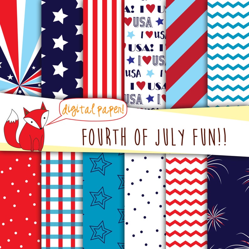 Fourth of July Digital Paper Patriotic Paper Pack American Flag Paper ...