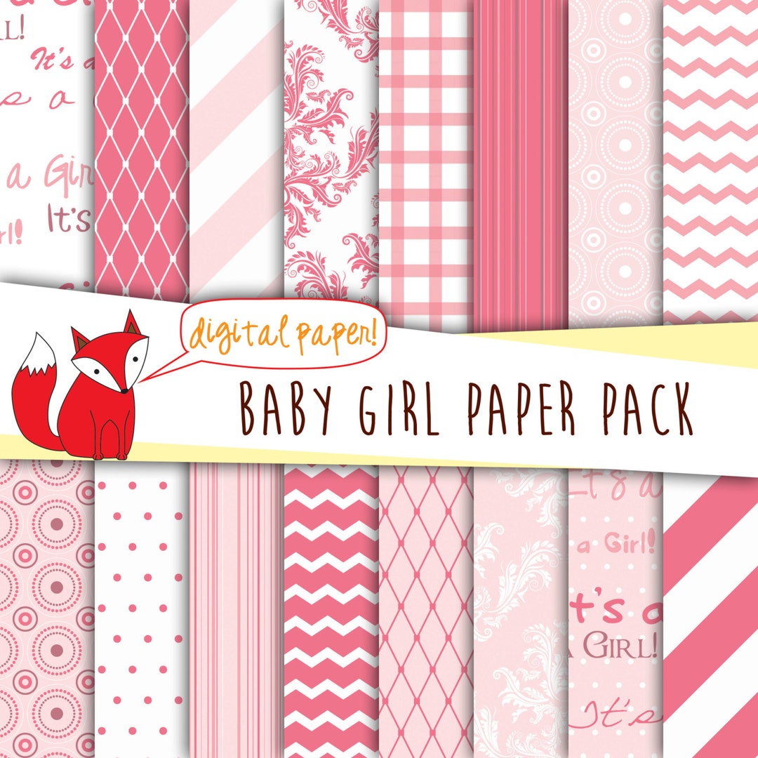 Baby Girl Digital Paper Baby Shower Pack Baby Girl Printable Paper 16 ...