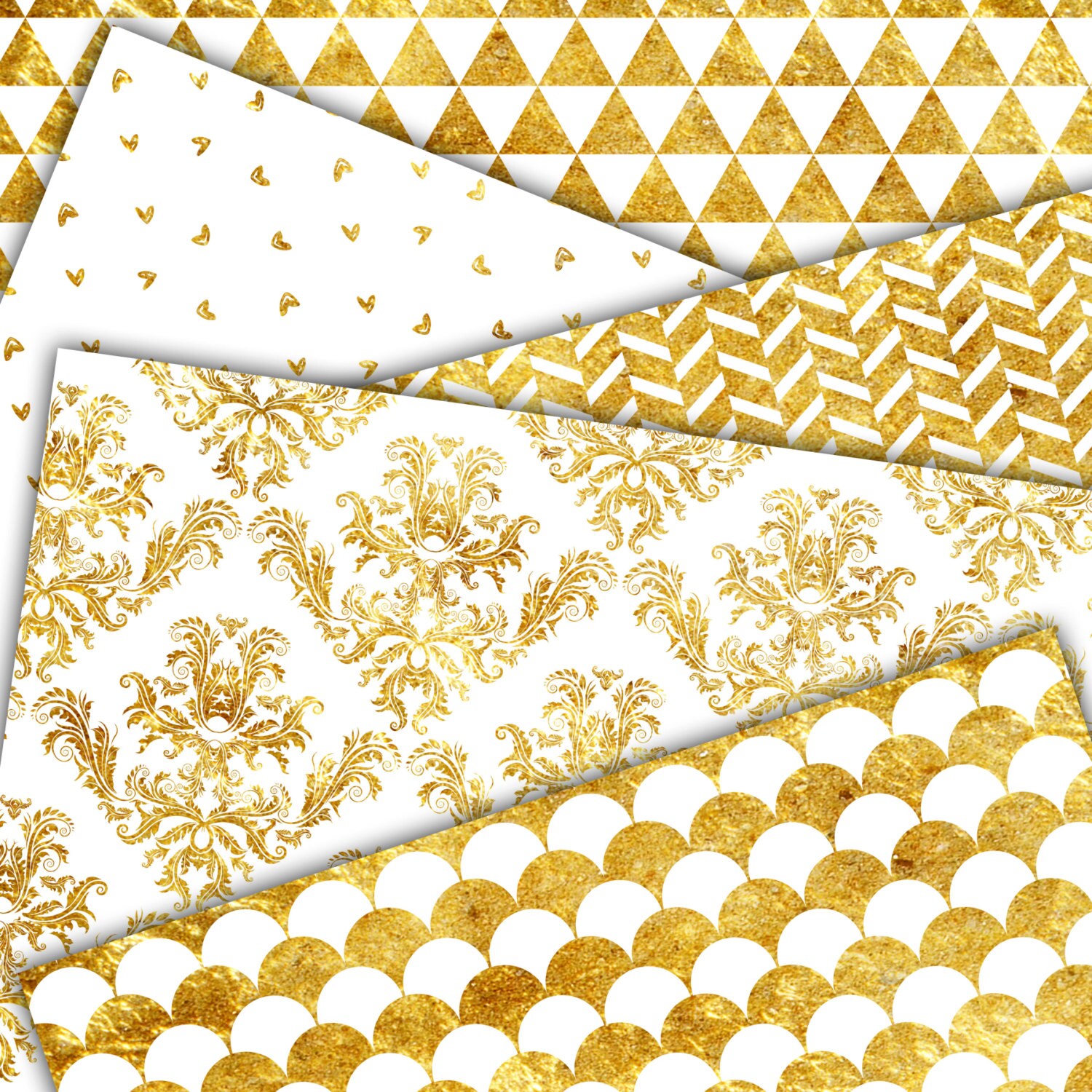 Gold Digital Paper White and Gold Foil printable Pack - Etsy