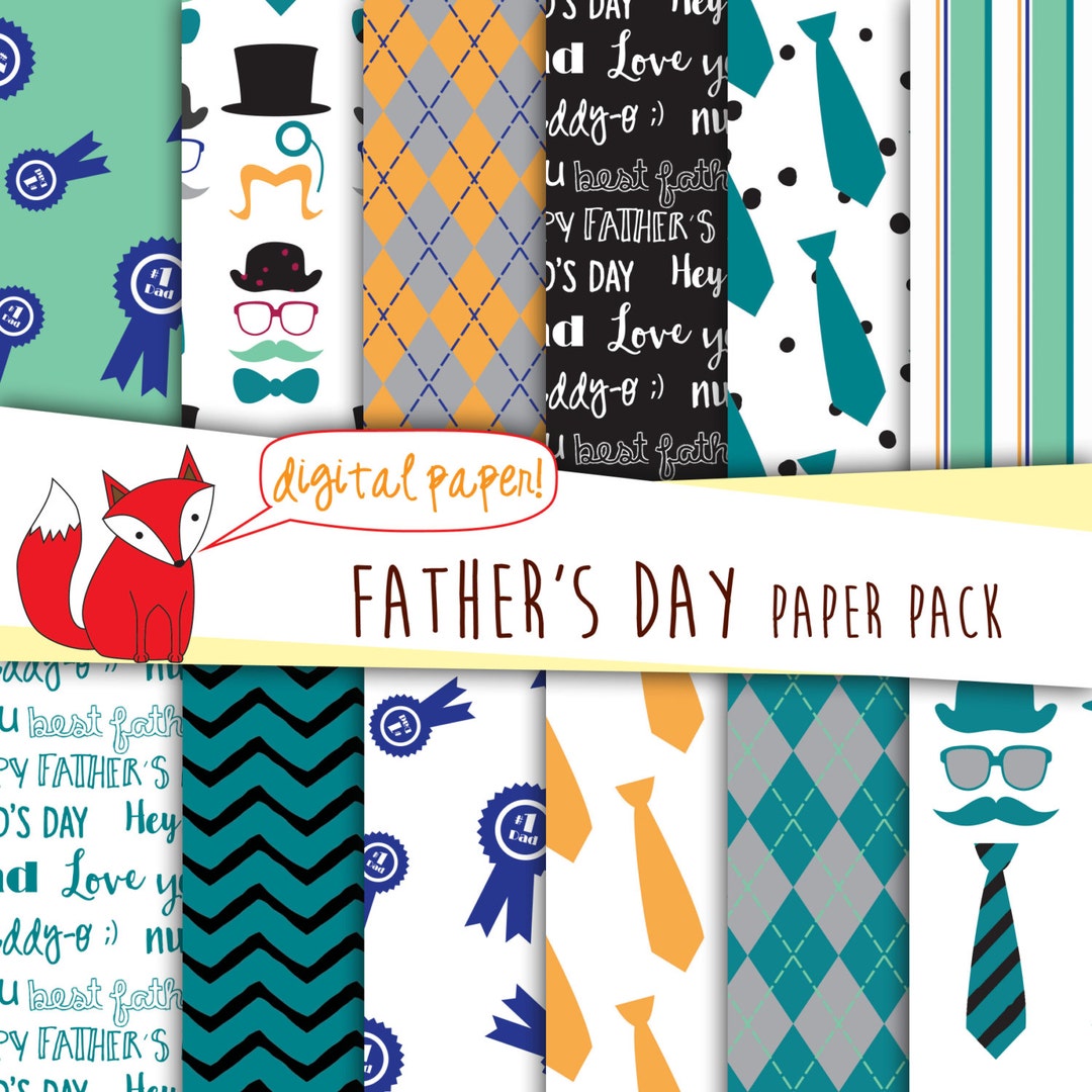 Father's Day Digital Paper Pack~ Happy Fathers Day Paper ~ #1 Dad, Best ...