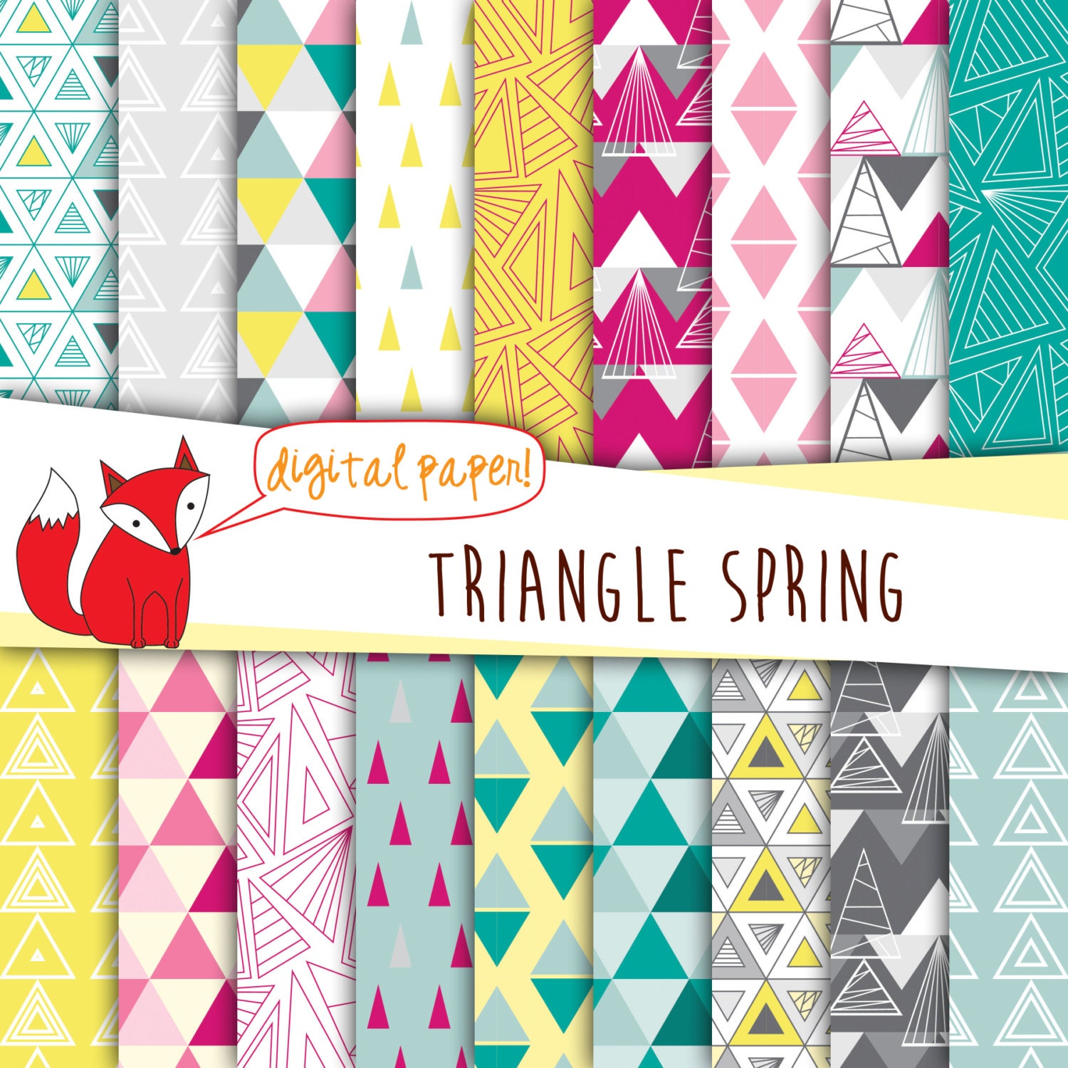 Triangle Digital Paper ~ Geometric Triangle Prints ~ "triangle Spring ...