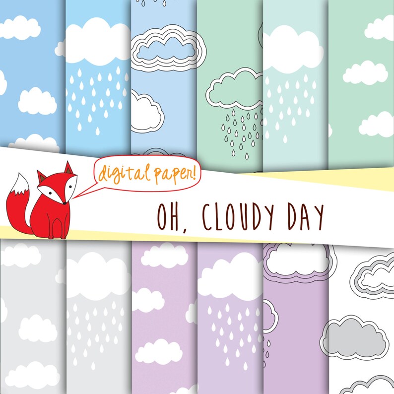 Cloudy Skies Digital Paper~ Digital Scrapbooking~ Raindrops~ "oh ...
