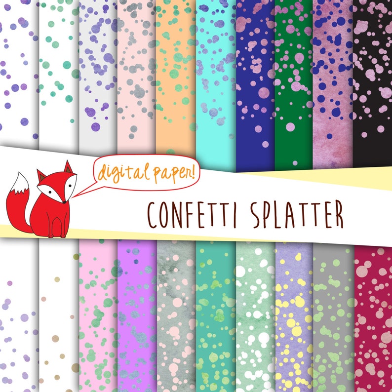 Confetti Digital Paper Pack~ Splatter Printable Digital Papers~ Instant ...