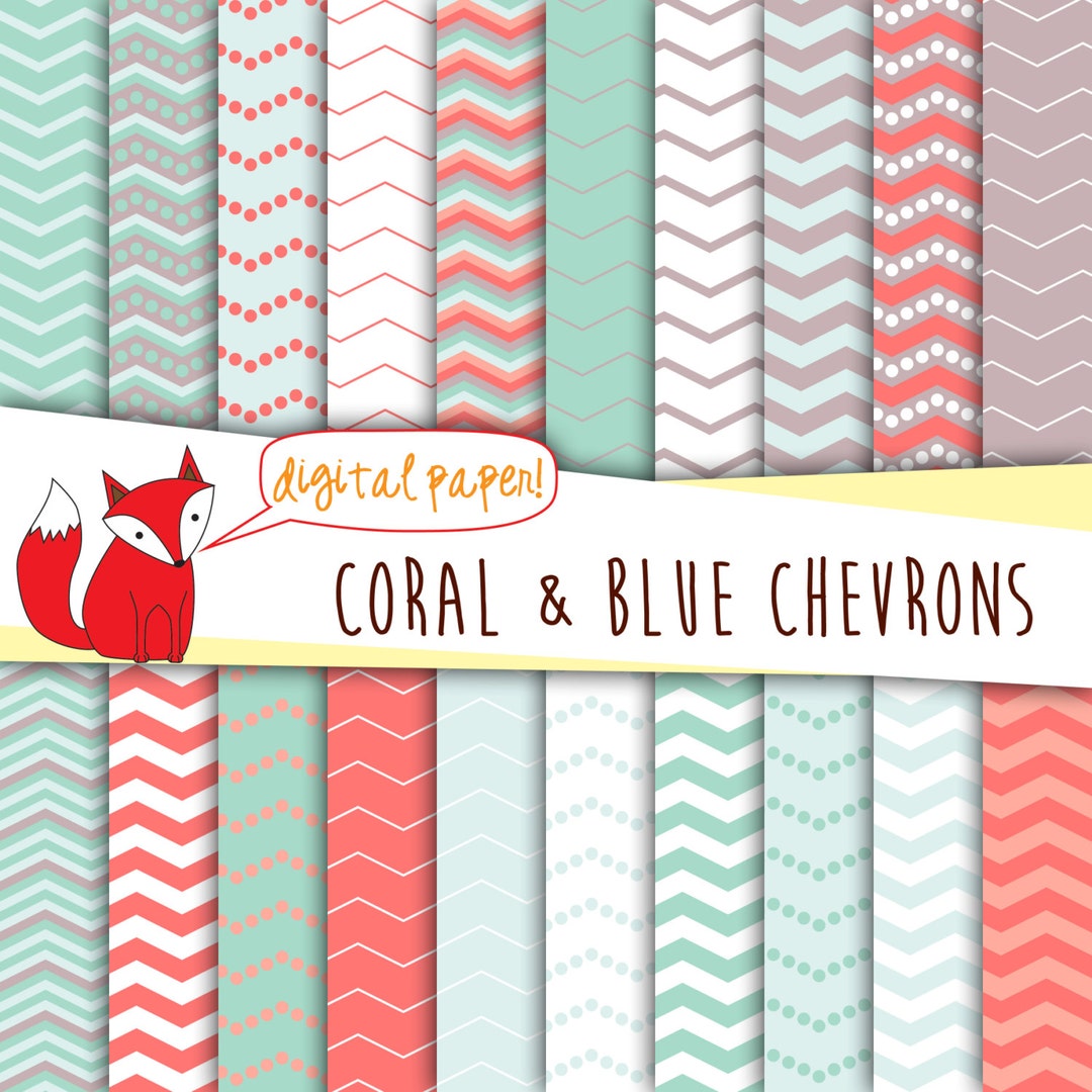 Chevron Digital Paper Coral and Blue Chevron Digital Paper - Etsy