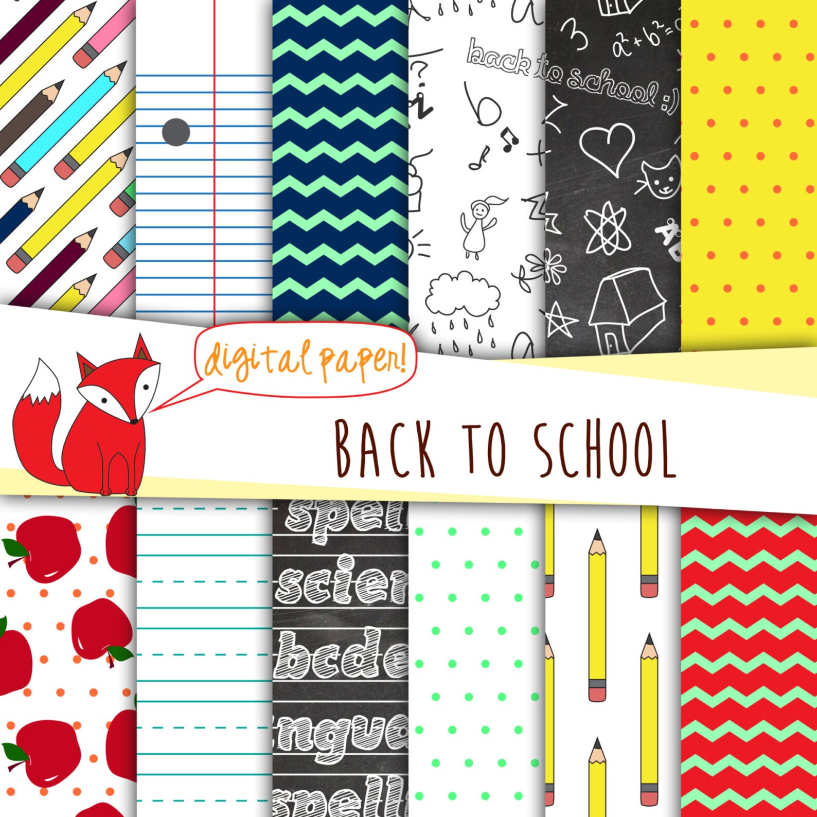 Back to School Digital Paper~ Fall Paper ~ Digital Scrapbooking ...