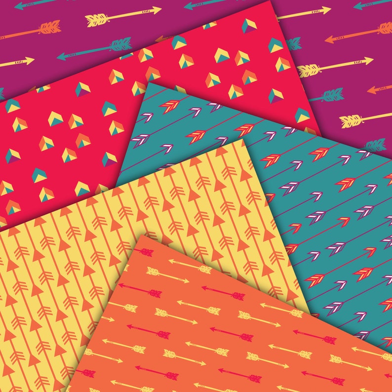Arrows Digital Paper Printable Geometric Designs, Chevrons, Bold Colors ...