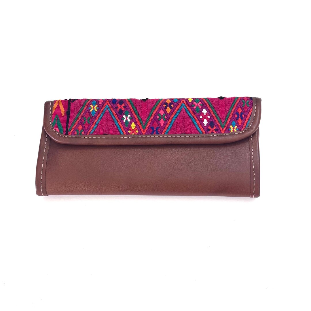 Guatemalan Leather Trifold Wallet, Embroidered Mayan Design Wallet With ...