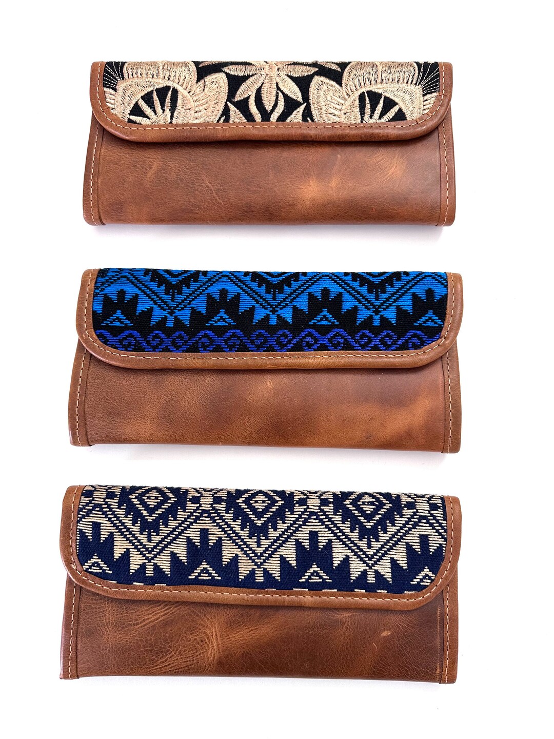 Guatemalan Leather Trifold Wallet, Embroidered Mayan Design Wallet With ...
