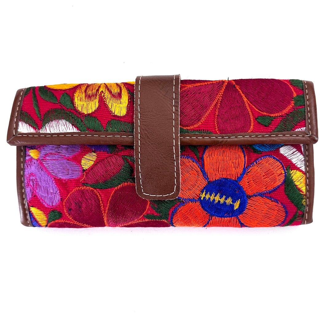 Guatemalan Leather Trifold Wallet, Embroidered Mayan Design Wallet With ...