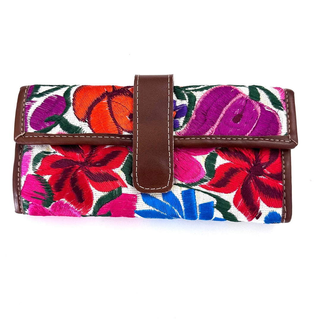 Guatemalan Leather Trifold Wallet, Embroidered Mayan Design Wallet With ...