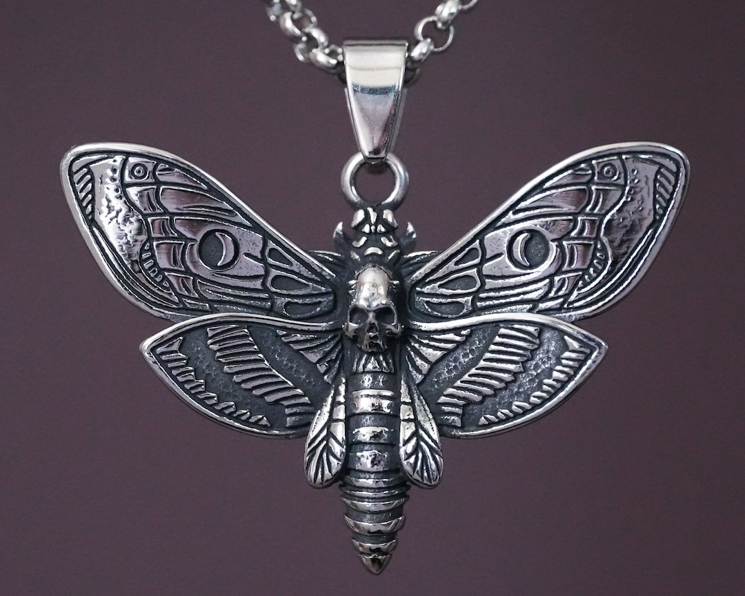 Death Skull Hawk Moth Necklace With Chain Stainless Steel - Gothic ...