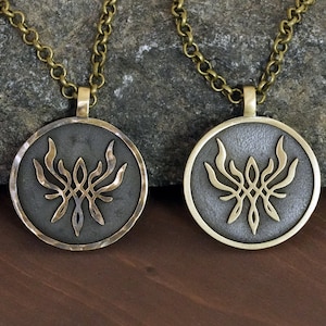 925 Sterling Silver Fire Emblem Crest of Flames Metal Pendant Necklace ...