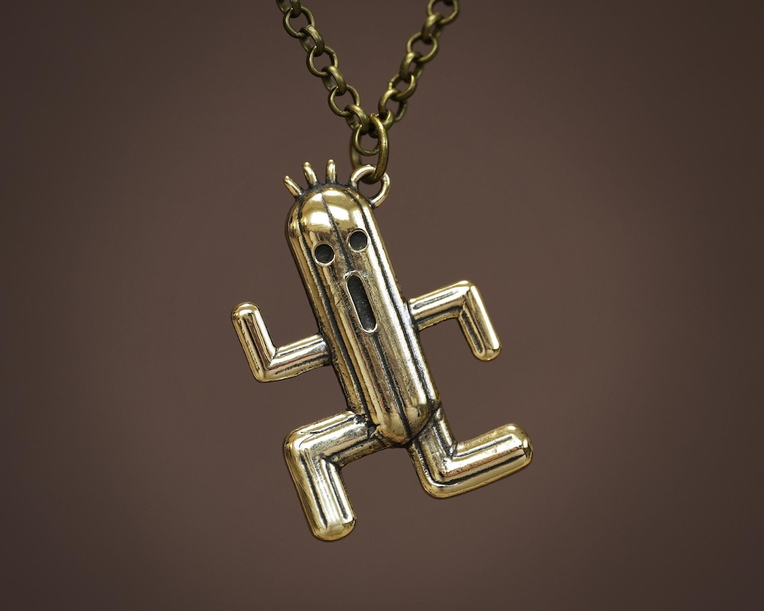 925 Sterling Silver Brass Final Fantasy Cactuar Necklace Pendant ...