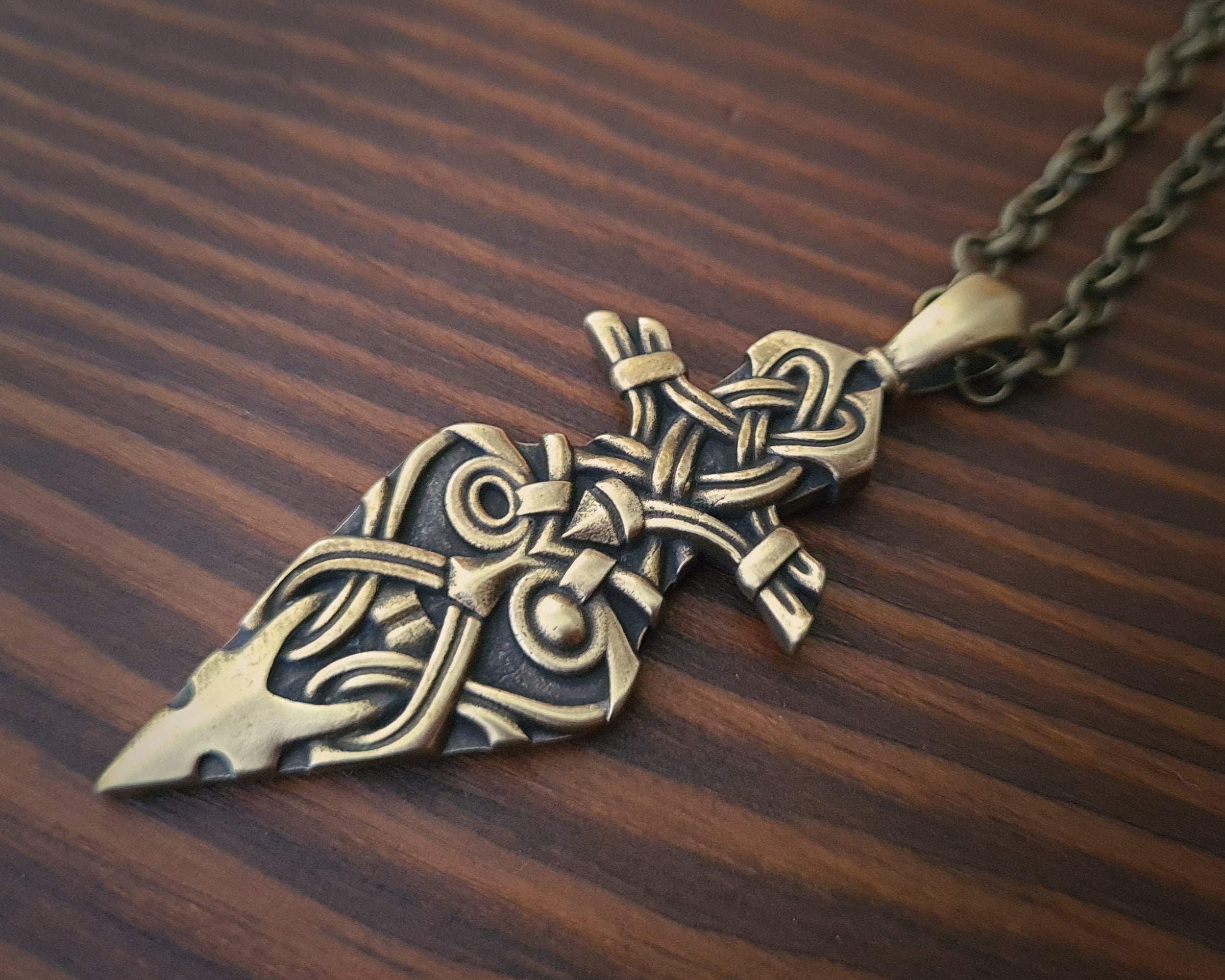 Brass / 925 Sterling Silver Viking Odin Gungnir Spear Pendant Necklace ...