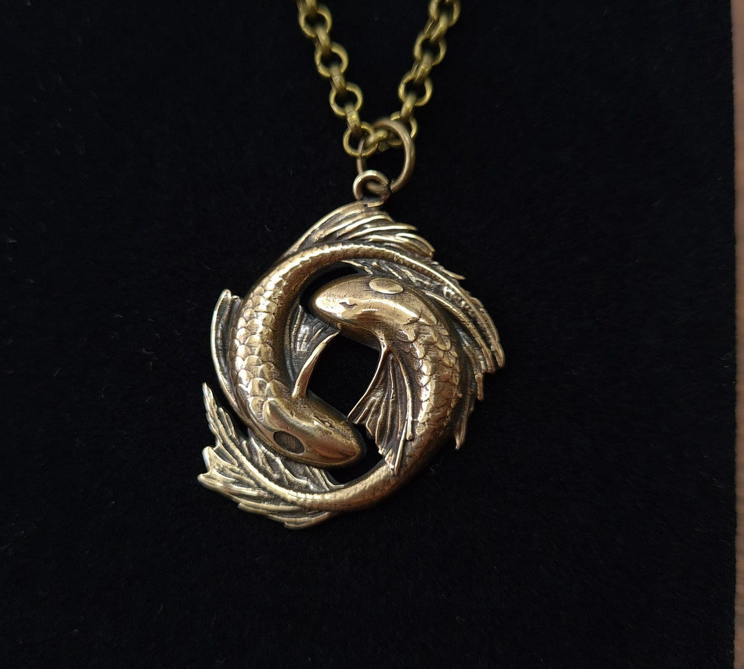 Koi Fish Yin Yang Necklace Charm Pendant Jewelry Brass and Silver - Etsy