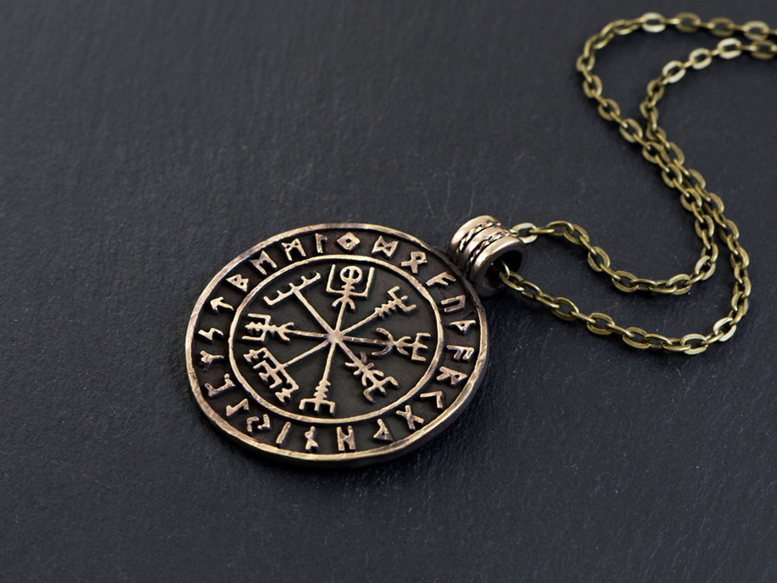 Viking Compass Vegvisir With Runes Necklace Pendant Amulet - Etsy