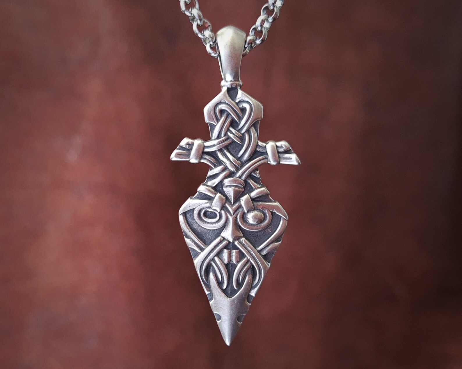 Brass / 925 Sterling Silver Viking Odin Gungnir Spear Pendant Necklace ...