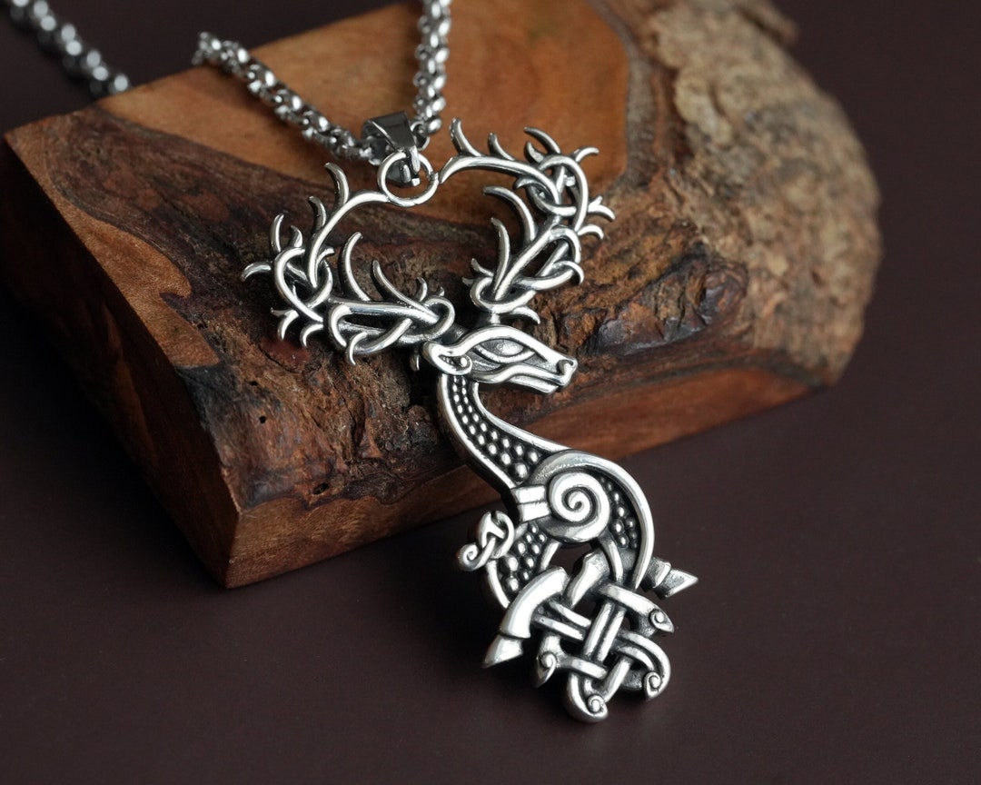 Viking Celtic White Stag Deer Antler Necklace Pendant Viking Knotwork ...