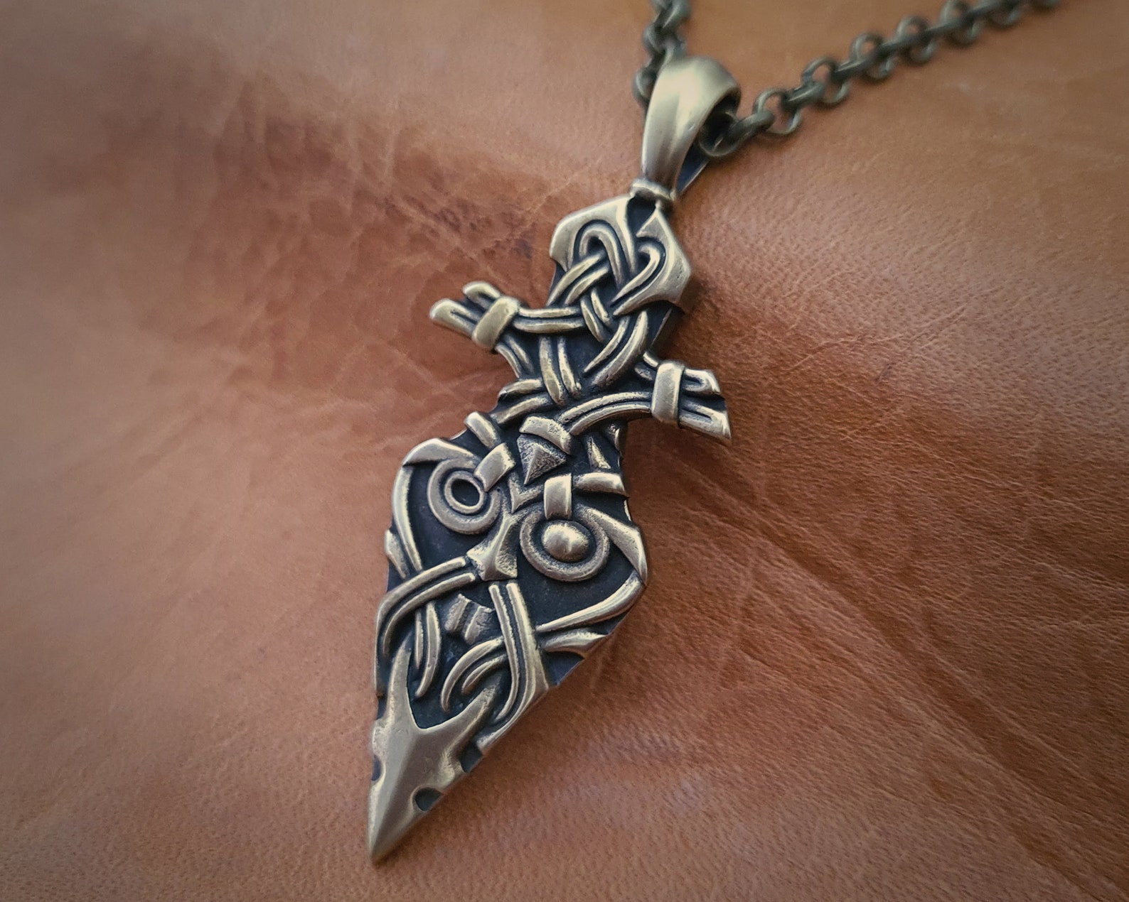 Brass / 925 Sterling Silver Viking Odin Gungnir Spear Pendant Necklace ...