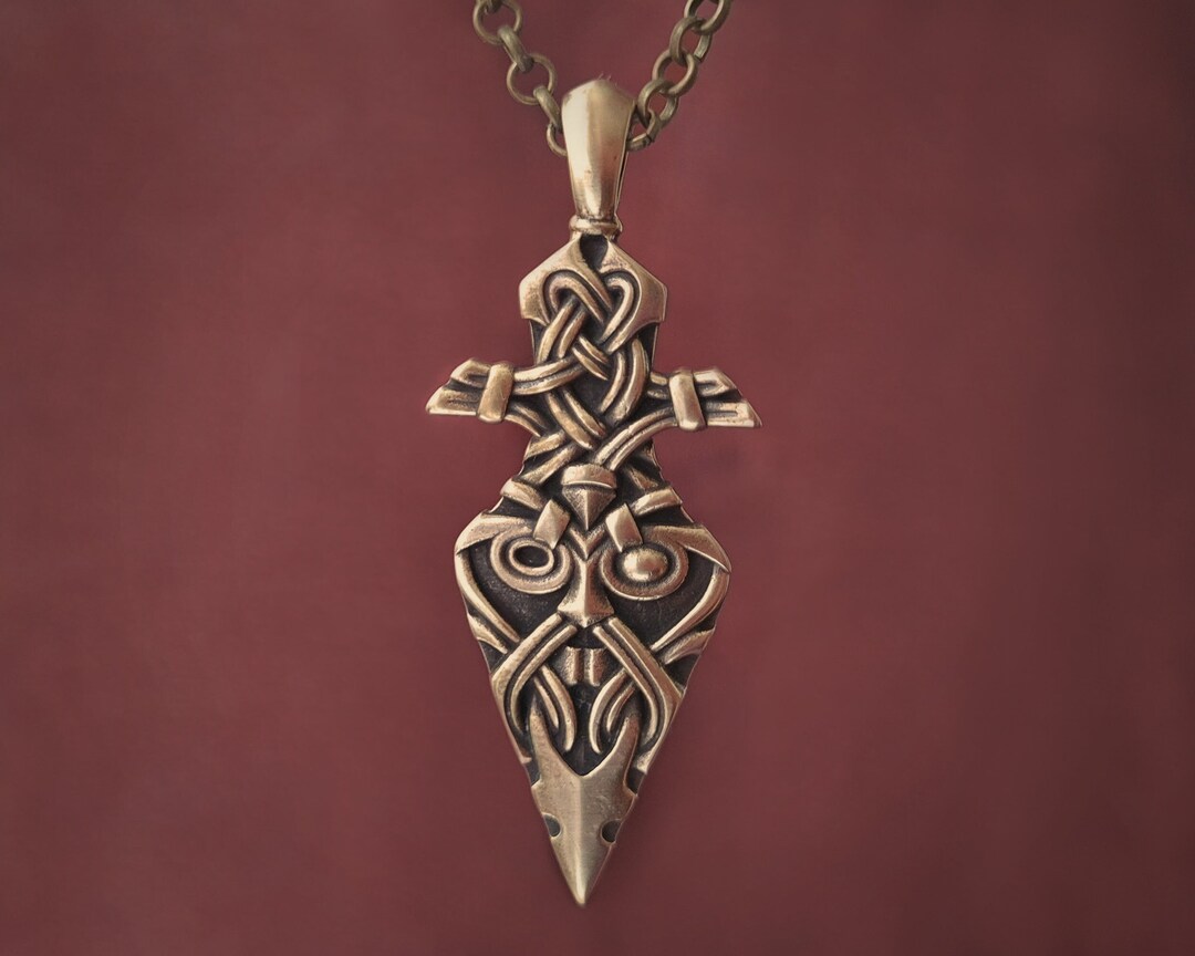 Brass / 925 Sterling Silver Viking Odin Gungnir Spear Pendant Necklace ...