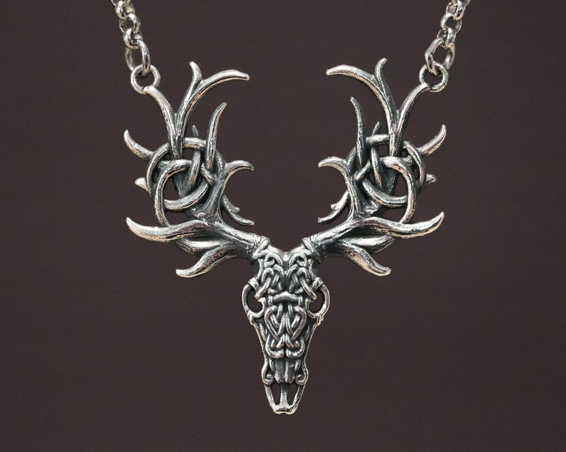 Celtic Cernunnos Stag Deer Antler Necklace Pendant With Celtic Knotwork ...