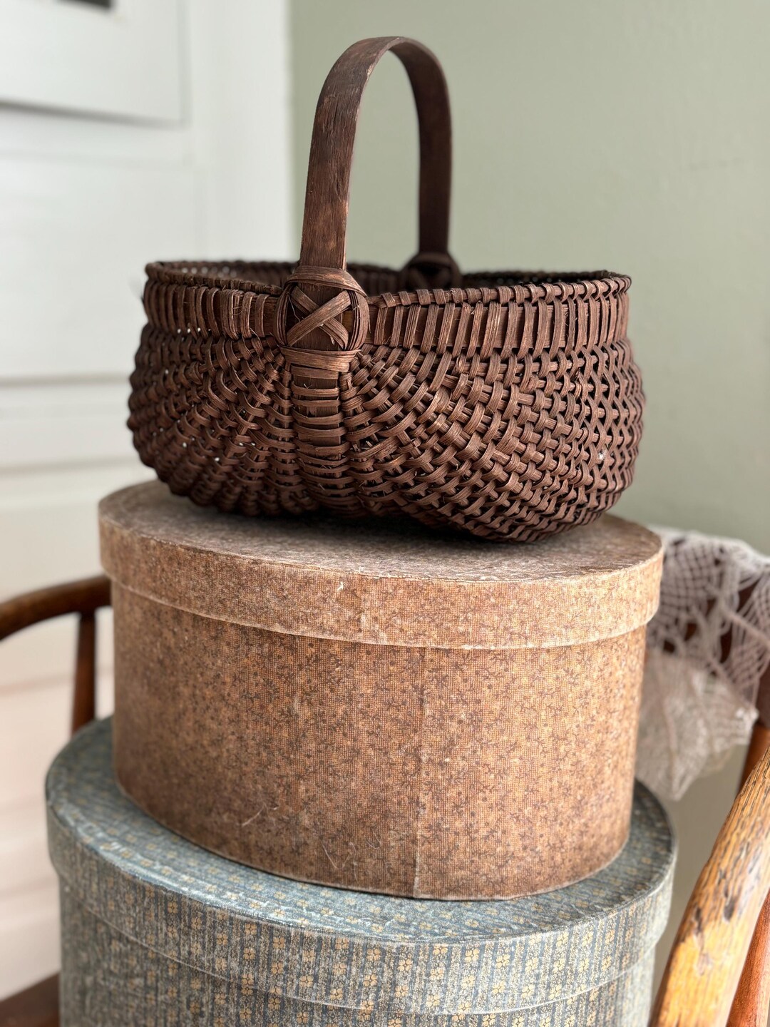 Vintage Oval Hat Box Brown Floral With Lid Country Cloth Storage Closet ...