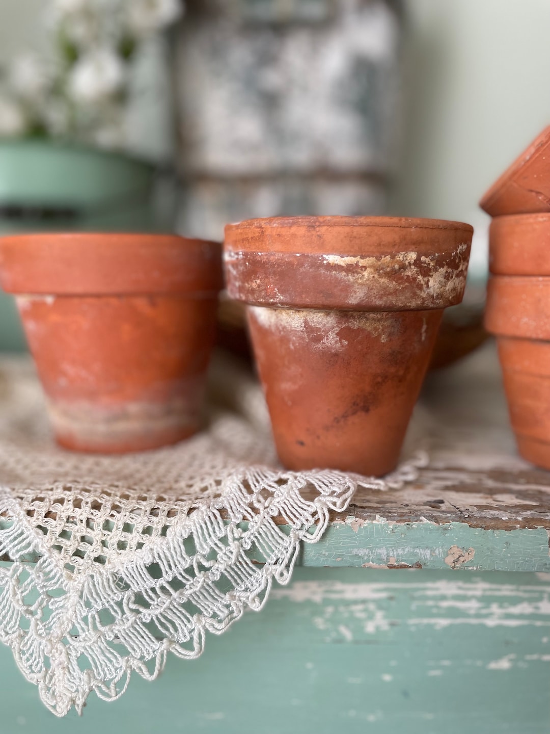 Terra Cotta Pots Distressed Set of 2 4 Medium Sized - Etsy