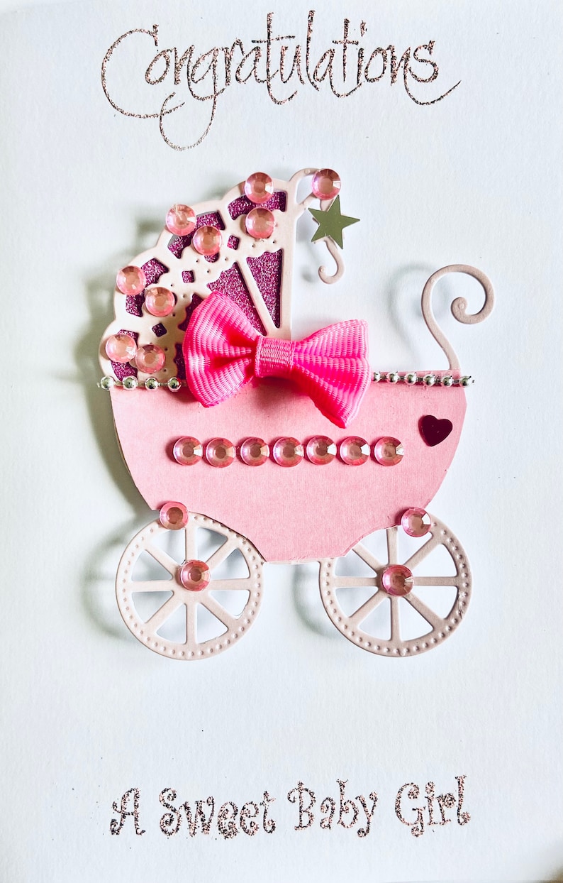 Baby Girl/congratulations Card/new Arrival/love/pram/stroller Handmade ...