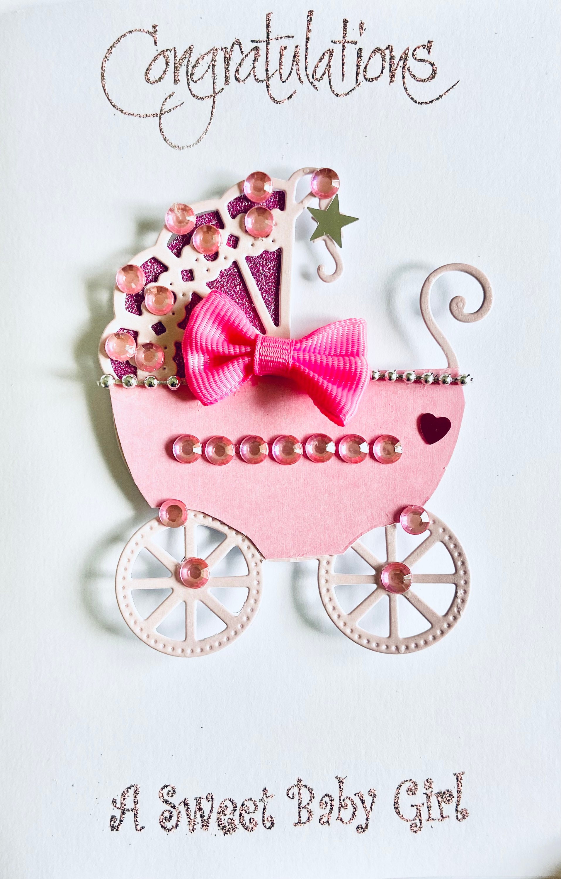 Baby Girl/congratulations Card/new Arrival/love/pram/stroller Handmade ...
