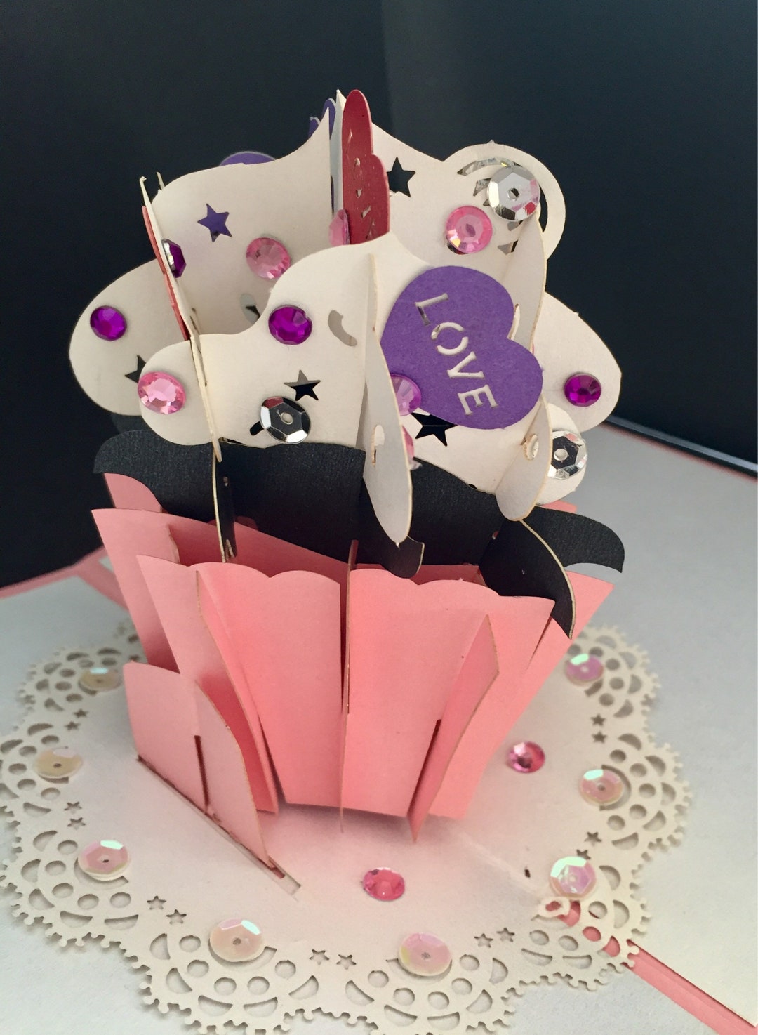 Handmade Pop-up Cupcake Card - Sequins and Diamantes Embellished - Etsy