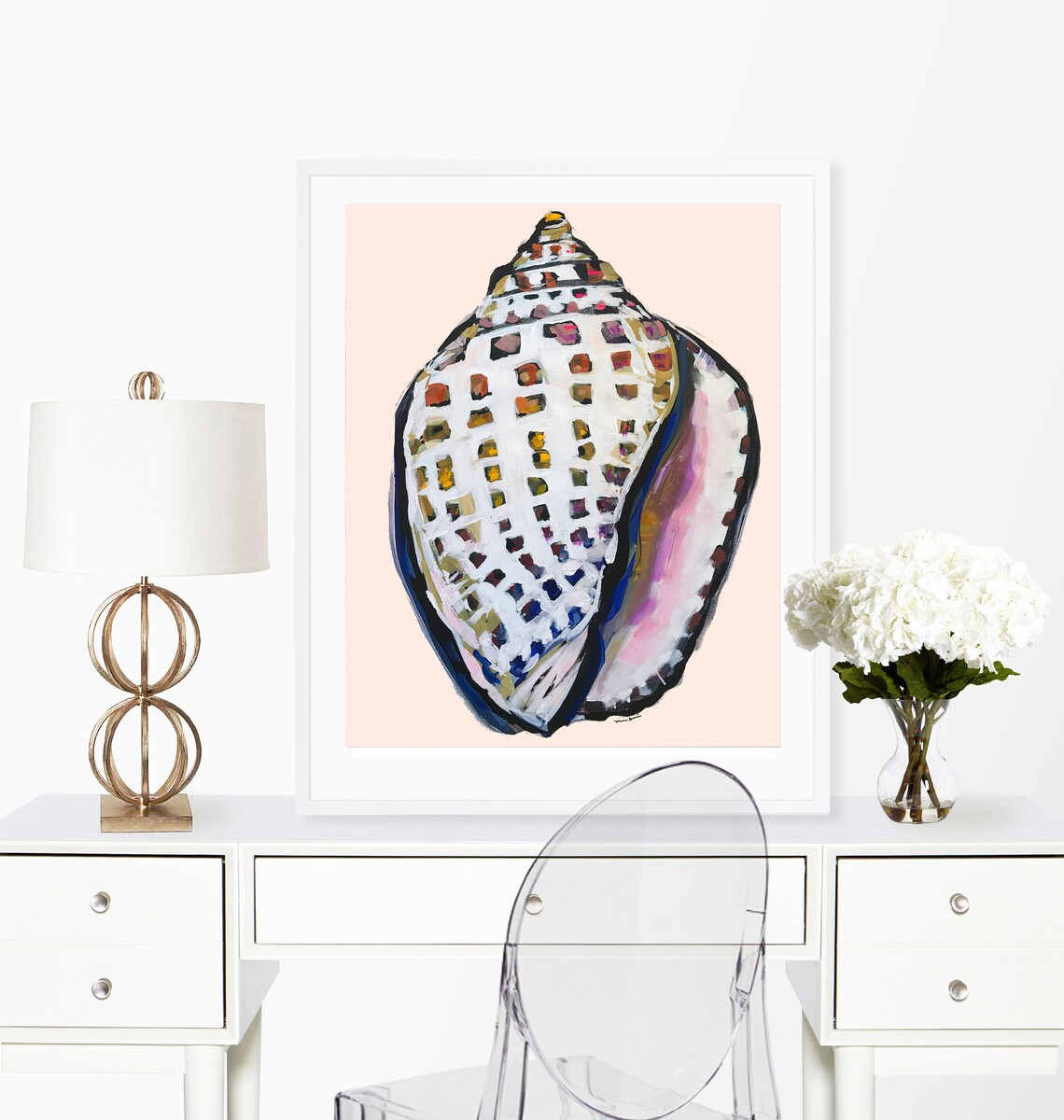 PRINT on Paper or Canvas shell 2 on Blush | Etsy