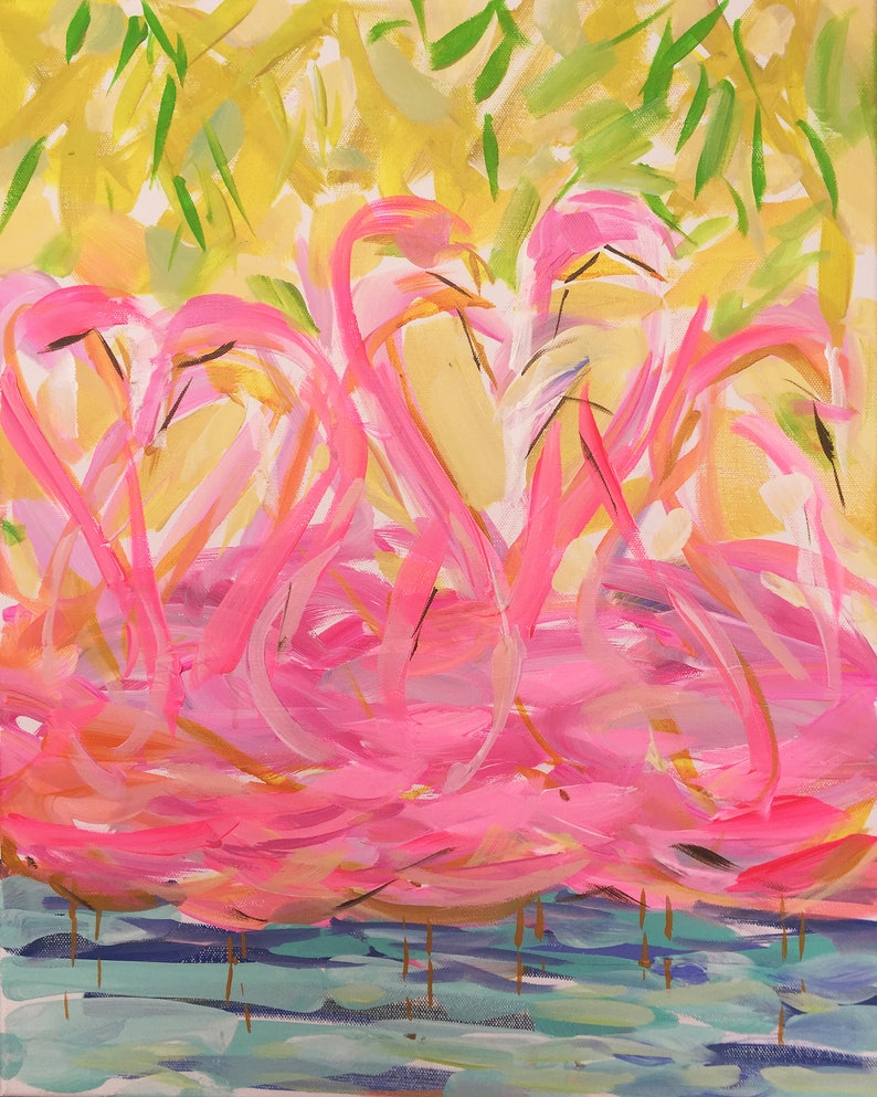 Flamingos Print Abstract on Paper or Canvas Flamingos Art - Etsy