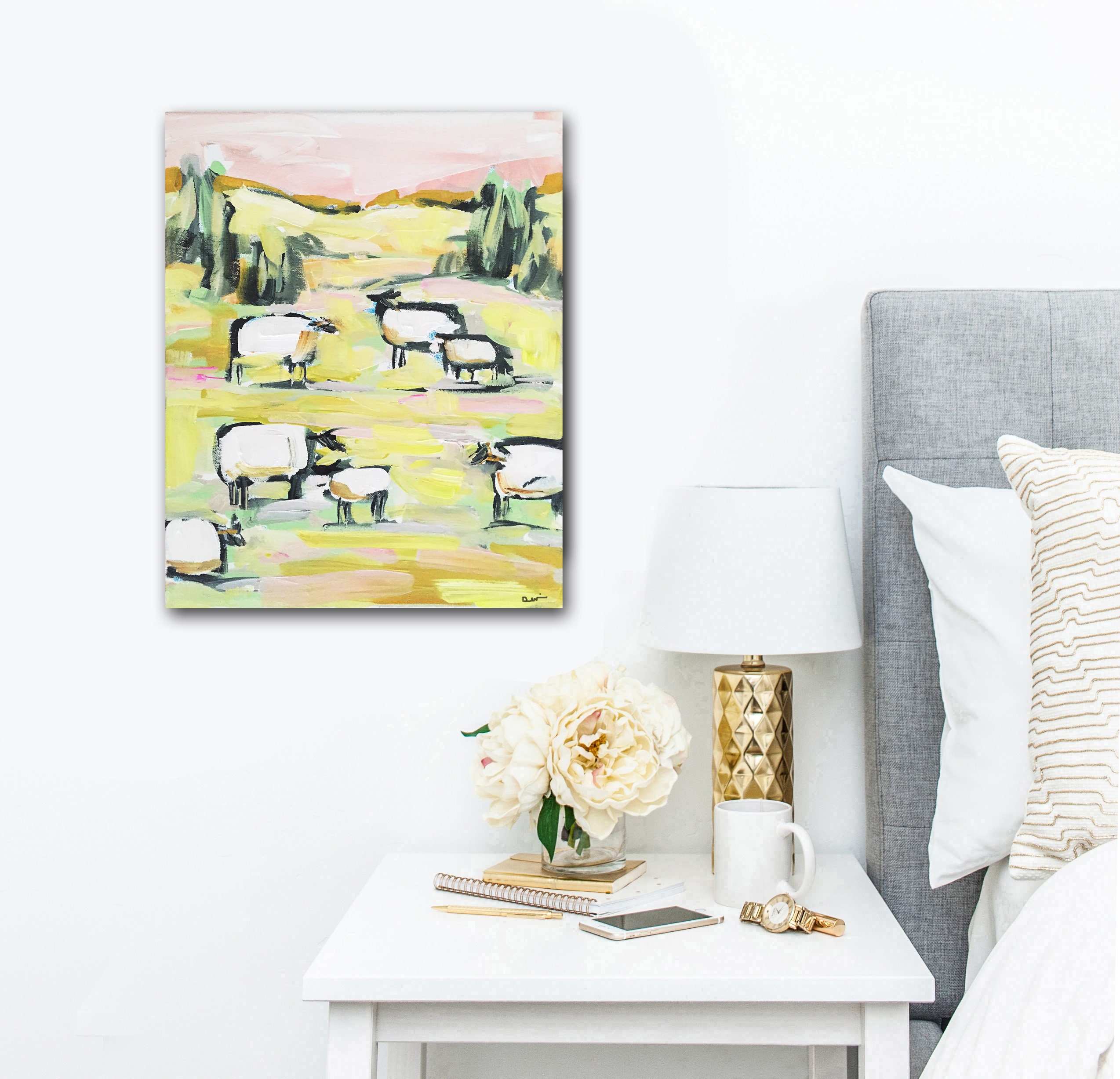 PRINT on Paper/canvas, "sheep With Pinks" - Etsy