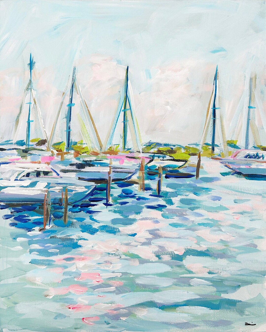 Abstract Sailboats PRINT on Paper or Canvas, "marina at Dusk" - Etsy