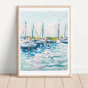 Abstract Sailboats PRINT on Paper or Canvas, "marina at Dusk" - Etsy