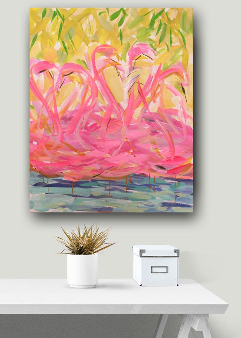 Flamingos Print Abstract on Paper or Canvas Flamingos Art - Etsy