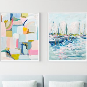 Abstract Sailboats PRINT on Paper or Canvas, "marina at Dusk" - Etsy